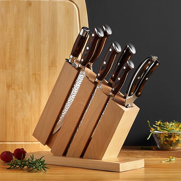 9 Pieces Stainless Steel Forged Kitchen Knife Set with Beech Wooden ...