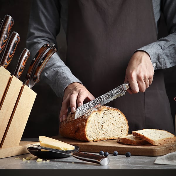 9 Pieces Stainless Steel Forged Kitchen Knife Set with Beech Wooden ...