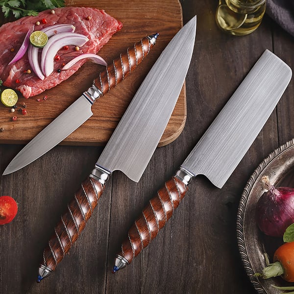 3 Pieces Knife Set with Desert Ironwood Handle-Homary