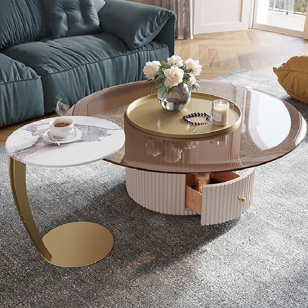 Modern Round Coffee Table Set with Storage Stool & End Table Included ...