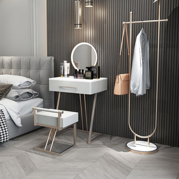 Small Faux Marble Makeup Vanity Set with Vanity Stool Dresser with ...