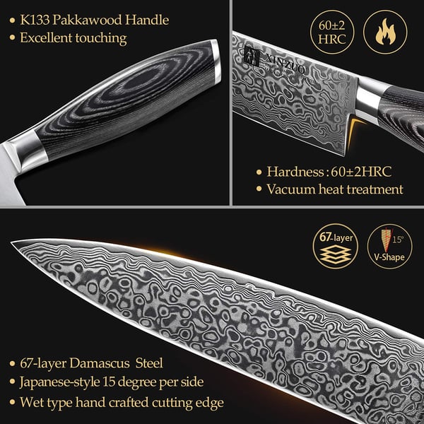 7 Pieces 67 Layers Damascus Knife Block Set with Scissor-Homary