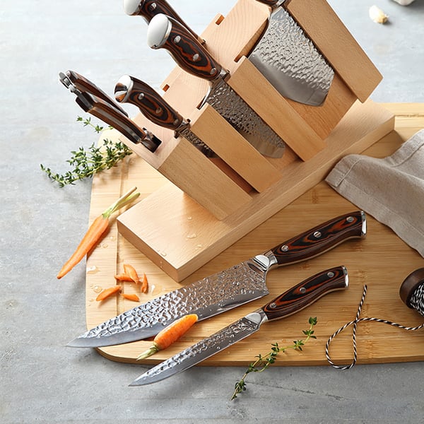 9 Pieces Stainless Steel Forged Kitchen Knife Set with Beech Wooden ...