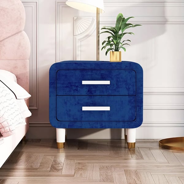 Modern Blue Velvet Nightstand with 2 Drawers Bedroom-Homary