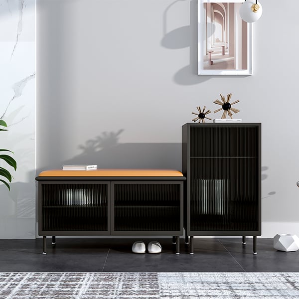 Scandinavian Style Bench Upholstered Shoe Rack with Cabinet-Black ...