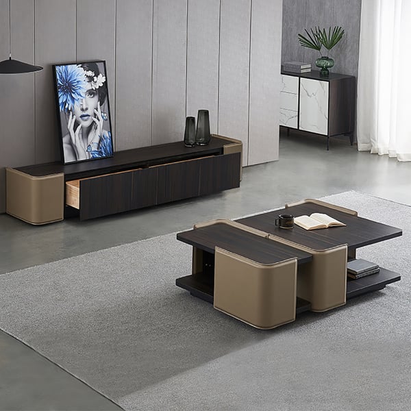 Luxury & Italian TV Stand with Coffee Table Set in Dark Walnut Carbon ...