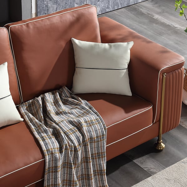 2780mm 4-Seater Brown Vegan Leather Sofa with 4 Stainless Steel Legs ...