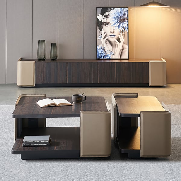 Luxury & Italian TV Stand with Coffee Table Set in Dark Walnut Carbon ...