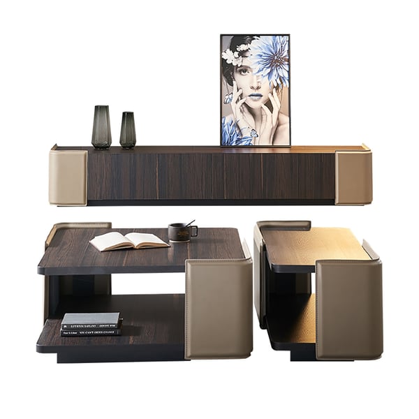 Luxury & Italian TV Stand with Coffee Table Set in Dark Walnut Carbon ...