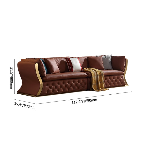 2850mm 4-Seater Brown Vegan Leather Sofa with Split Seat Stainless ...