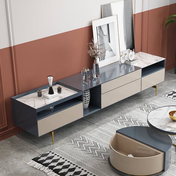 2000mm Post-modern Rectangular TV Console with Drawers & Shelves ...