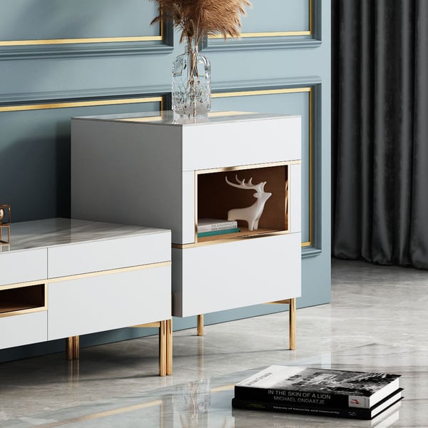 Nordic Style Side Cabinet with Storage Sintered Stone Top & Stainless ...