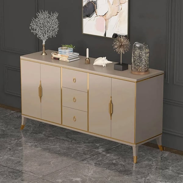 59" Contemporary Cabinet Champagne Sideboard Buffet with 4 Doors 3 ...