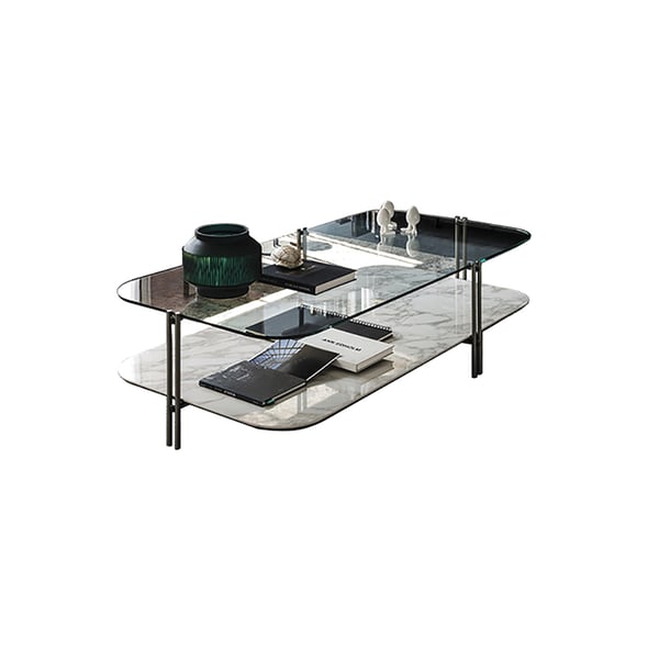 1200mm Rectangular 2-Tier Tempered Glass Coffee Table with Open Storage ...
