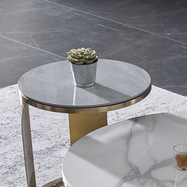 Modern Round White Nesting Coffee Table Set with Sintered Stone Top 2 ...