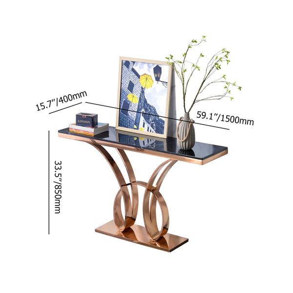Console contemporaine en marbre noir 1500 mm Base en or rose Table d'entrée étroite-Homary