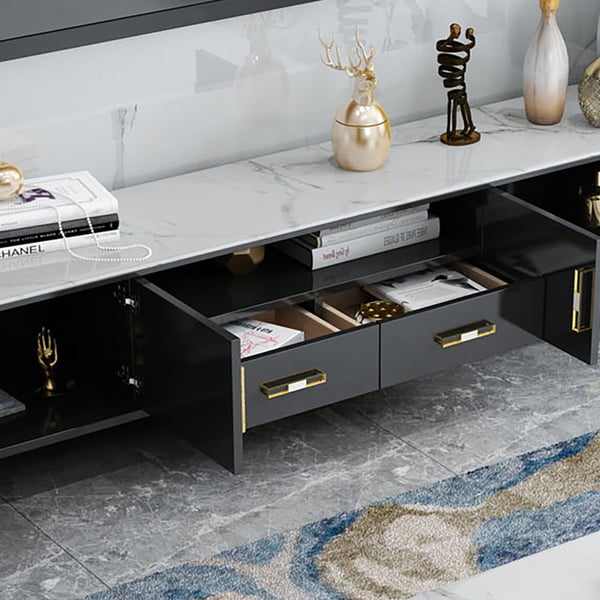 78.7" Black & White Marble Top TV Stand Media Console with 2 Drawers ...