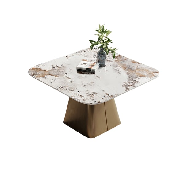 Square Sintered Stone-Top Pedestal Dining Table Hourglass-Shaped Base ...