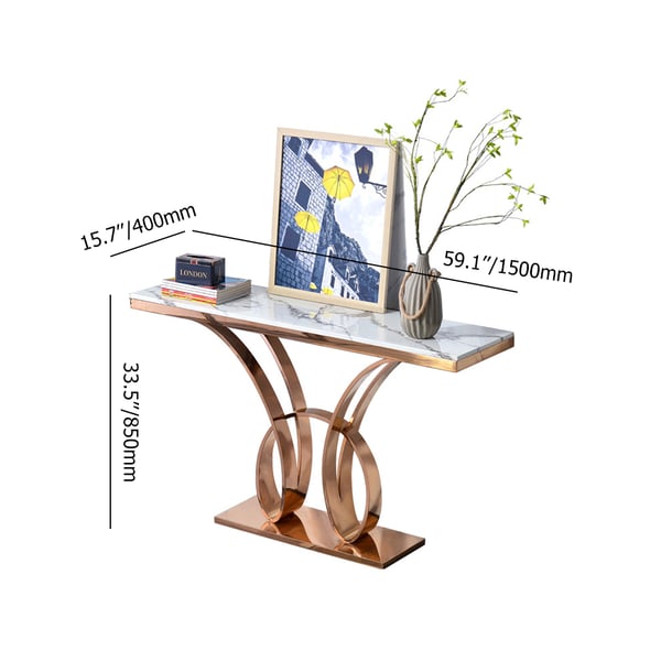 47.2" Contemporary White Marble Console Table Rose Gold Base Narrow ...