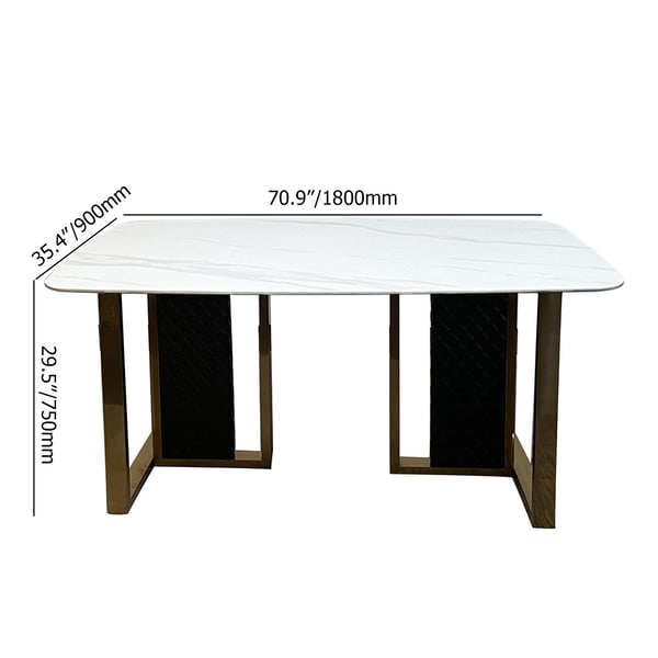55" Sintered Stone Rectangular Dining Table Carbon Steel White for ...