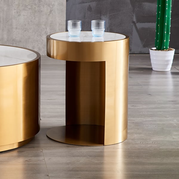 Modern Sintered Stone Nesting Coffee Table with Stainless Steel Base ...