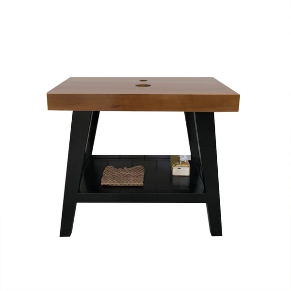 Tocador de baño industrial rectangular de madera con estante-Homary