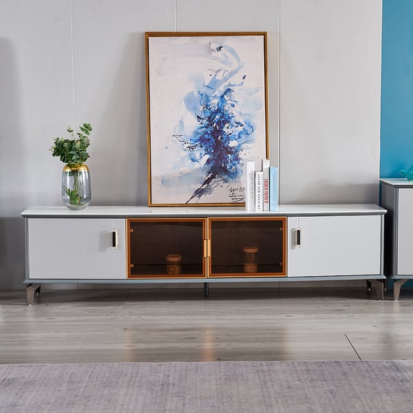 Rectangular TV Console with Shelves & Lighting TV Stand | Homary UK