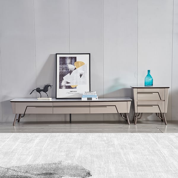 2 Pieces Modern Sintered Stone Top TV Stand Media Console with Storage ...