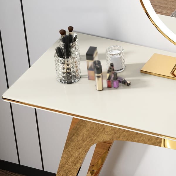 Nordic Blue Makeup Vanity Retractable Dressing Table Set Stool & Mirror ...
