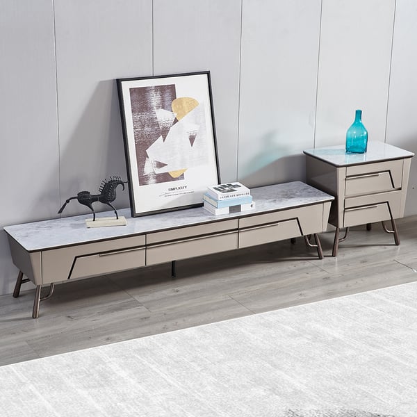 2 Pieces Modern Sintered Stone Top TV Stand Media Console with Storage ...