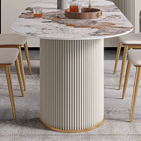 1600mm Modern Oval Marble Dining Table Stainless Steel Double Pedestals ...