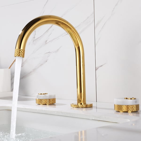 Gold Aerated Spout Widespread Bathroom Sink Faucet Solid Brass | Homary