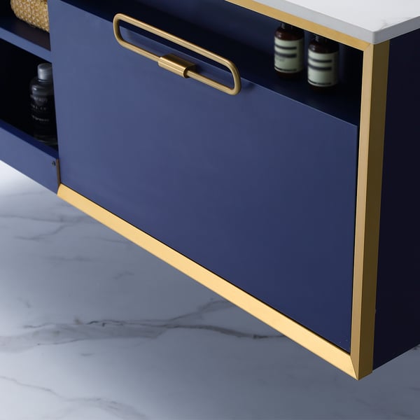 59'' Floating Bathroom Vanity Top Double Integral Sinks 2 Drawers in ...