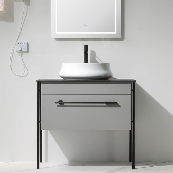 Contemporary Freestanding Bathroom Vanity Sintered Stone Top with ...