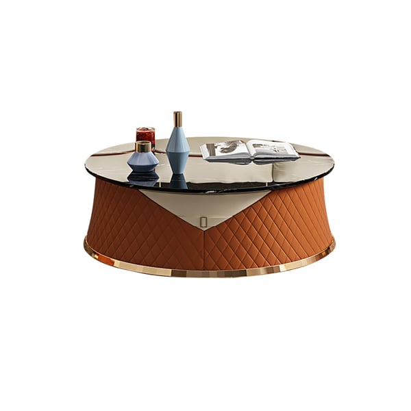 Orange & Black Modern Light Luxury Marble Top Coffee Table | Homary