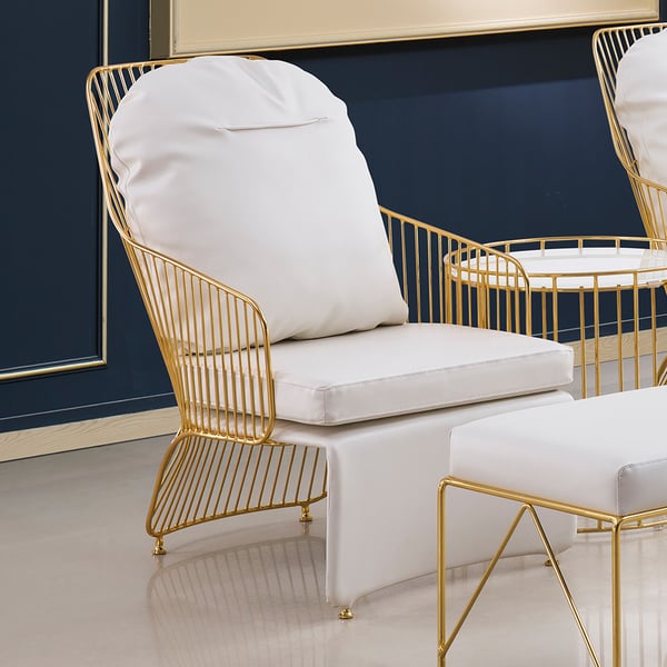 White PU Leather Wingback Chair with Gold Carbon Steel Frame | Homary