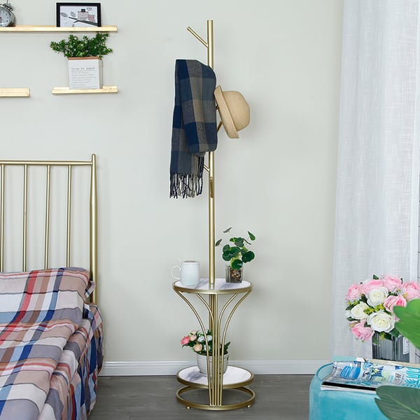68.9'' Gold Modern Metal Coat Rack Freestanding Hanging with Marble ...
