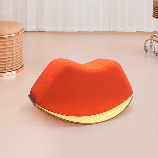 Mouth-Shape Orange Fabric Rocking Footstool with Wide Shelf Base | Homary