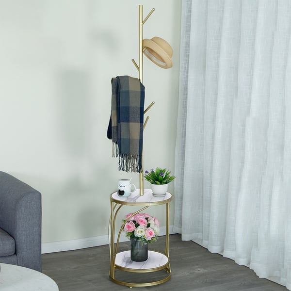 68.9'' Gold Modern Metal Coat Rack Freestanding Hanging with Marble ...