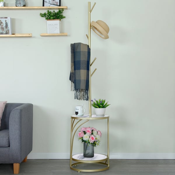 68.9'' Gold Modern Metal Coat Rack Freestanding Hanging with Marble ...