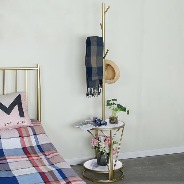 68.9'' Gold Modern Metal Coat Rack Freestanding Hanging with Marble ...