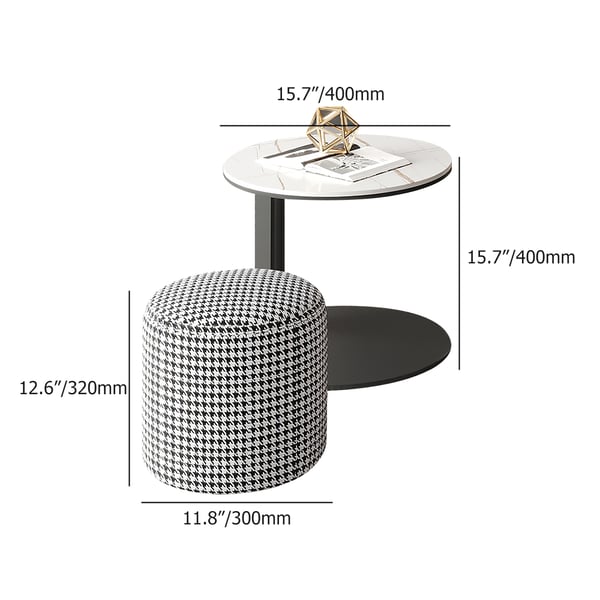 Contemporary Sintered Stone Top End Table with Ottoman Set of 2 with ...