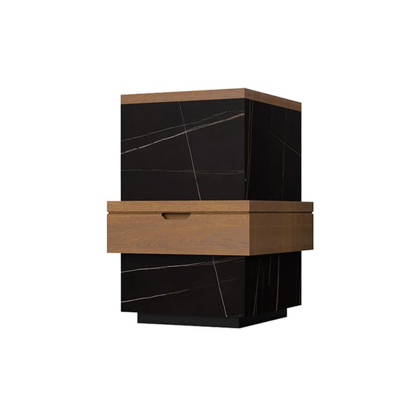 Black Modern End Table with Storage in Sintered Stone & Wood & Metal ...