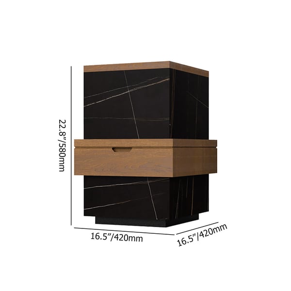 Black Modern End Table with Storage in Sintered Stone & Wood & Metal ...