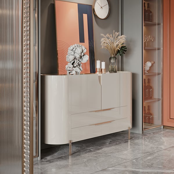 Modern Light Grey Kitchen Sideboard Cabinet with 2 Doors and 4 Drawers ...