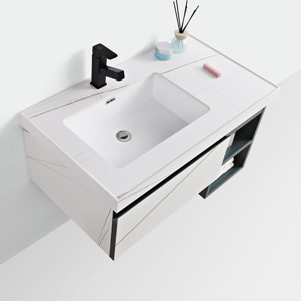 900mm White Floating Bathroom Vanity Sintered Stone Top Creamic Basin ...