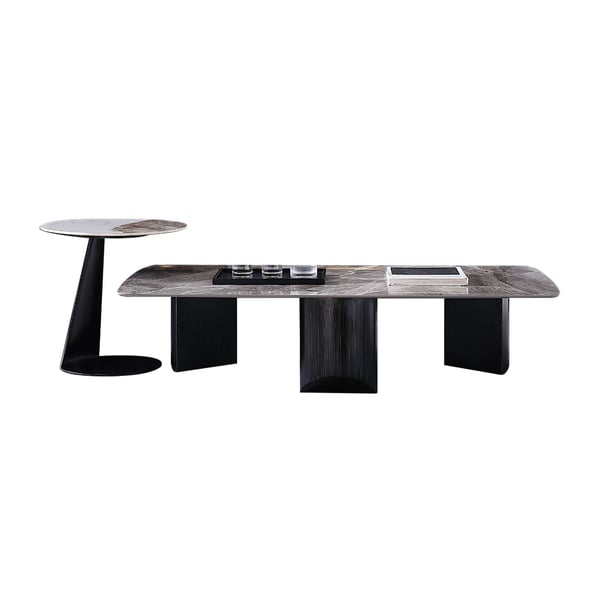 Modern Rectangular Sintered Stone-top Coffee Table & Side Table Set of ...