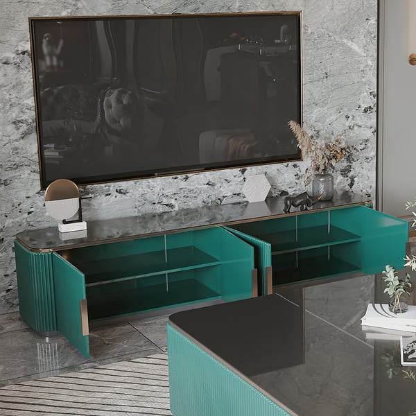86.6" Green Modern Sintered Stone Top TV Stand Media Console with 4 ...
