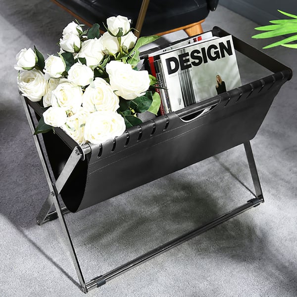 Modern Magazine Rack in Leather and Steel Black | Homary UK