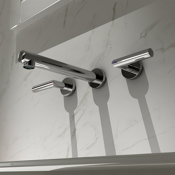 3-Hole Wall Mounted Bathroom Basin Tap Solid Brass | Homary UK